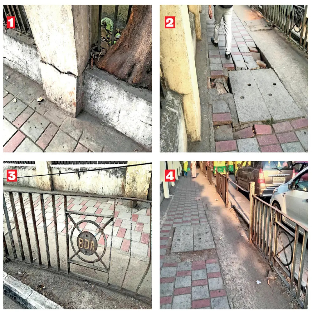 Broken railings and cracked pillars make footpath unsafe for citizens