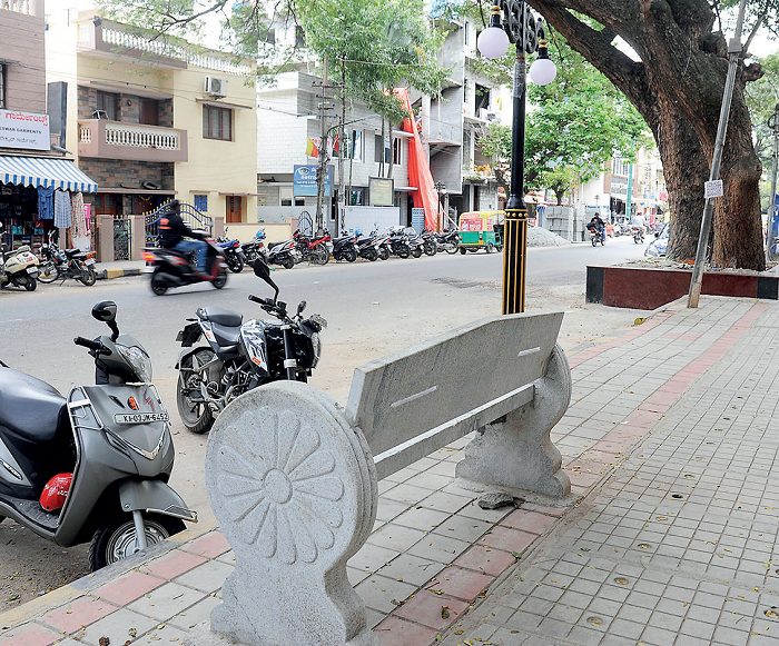 New footpath is broken, but BBMP has installed decorative lights ...