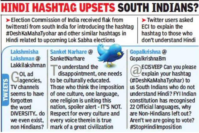 Election Commission receives flak for Hindi hashtags on Twitter | India ...