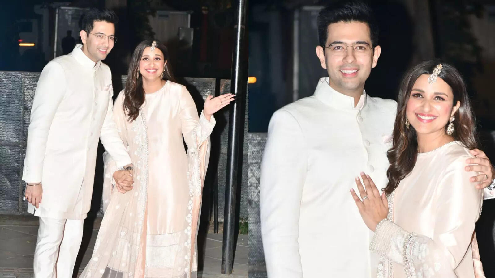 Newly engaged Parineeti Chopra and Raghav Chadha walk hand in hand as they make their first ...
