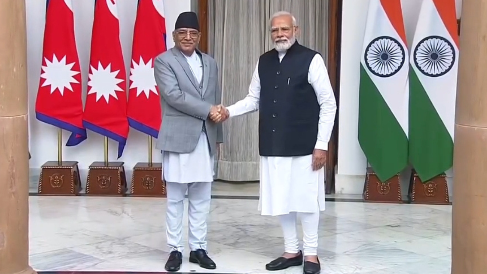 PM Modi meets Nepal PM Pushpa Kamal Dahal at Hyderabad House