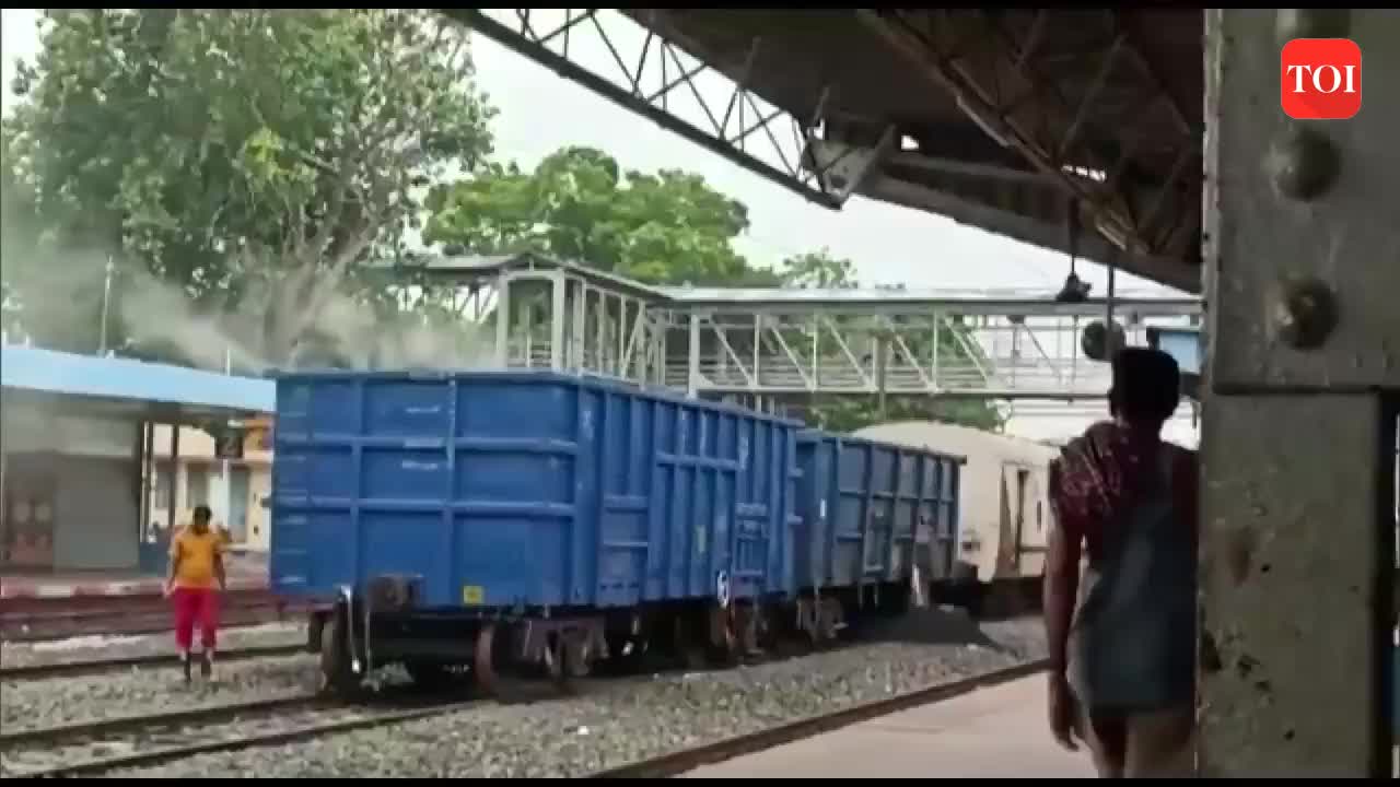 balasore: Fire breaks out in compartment of goods train at Rupsa railway station in Balasore ...