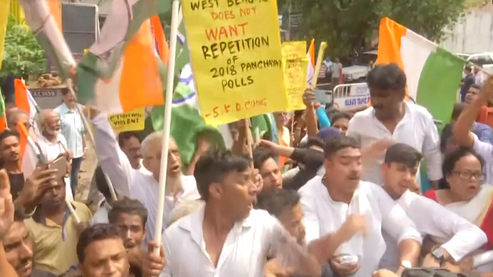 Congress workers hold protest outside election office in Kolkata