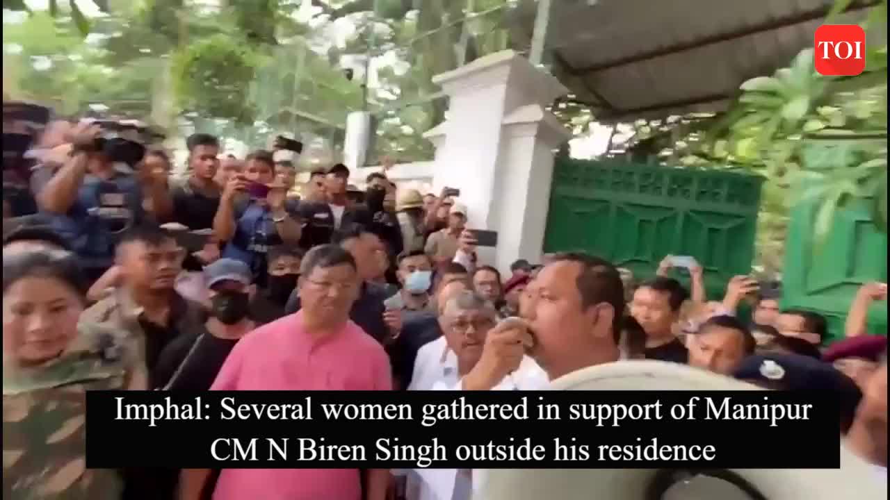 Several women gathered in support of Manipur CM N Biren Singh
