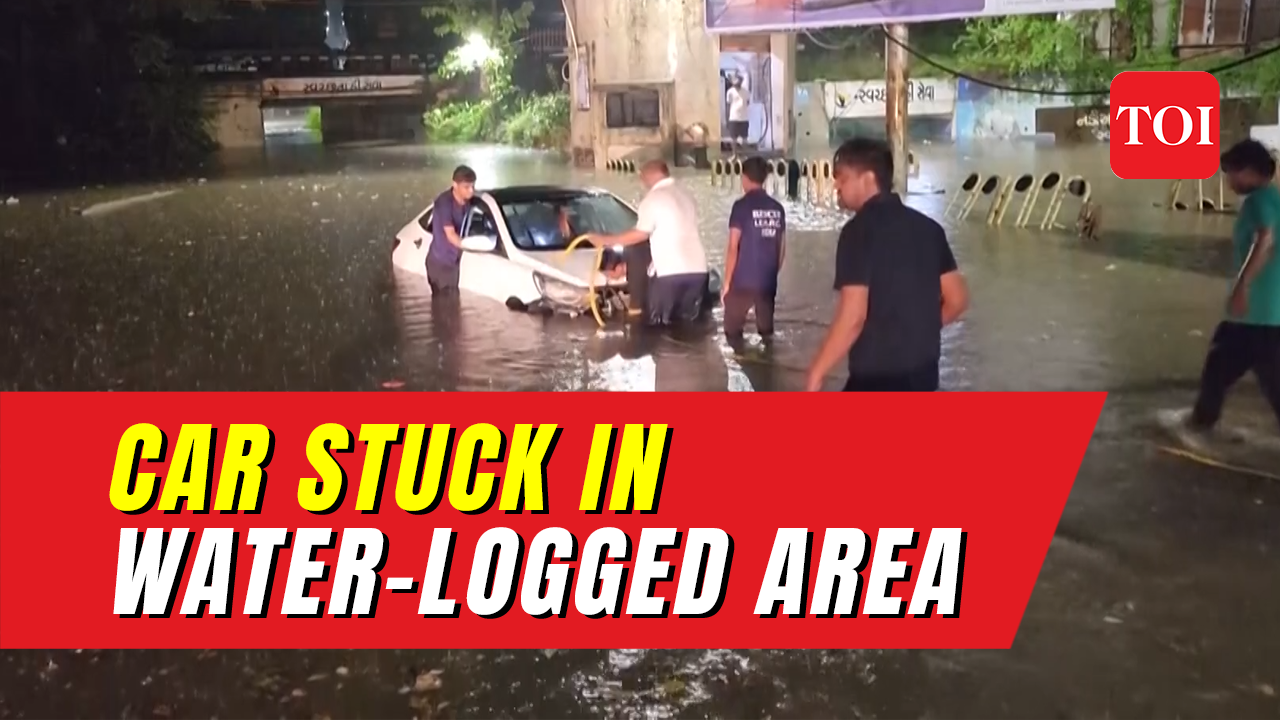 Gujarat rains: Car trapped in water-logged area rescued by fire brigade