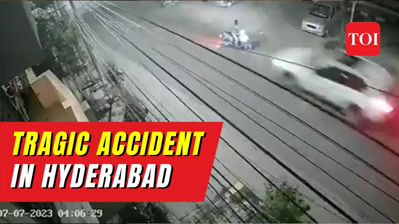Cctv Speeding Car Rams Into Two Wheeler In Hyderabad S Banjara Hills Area