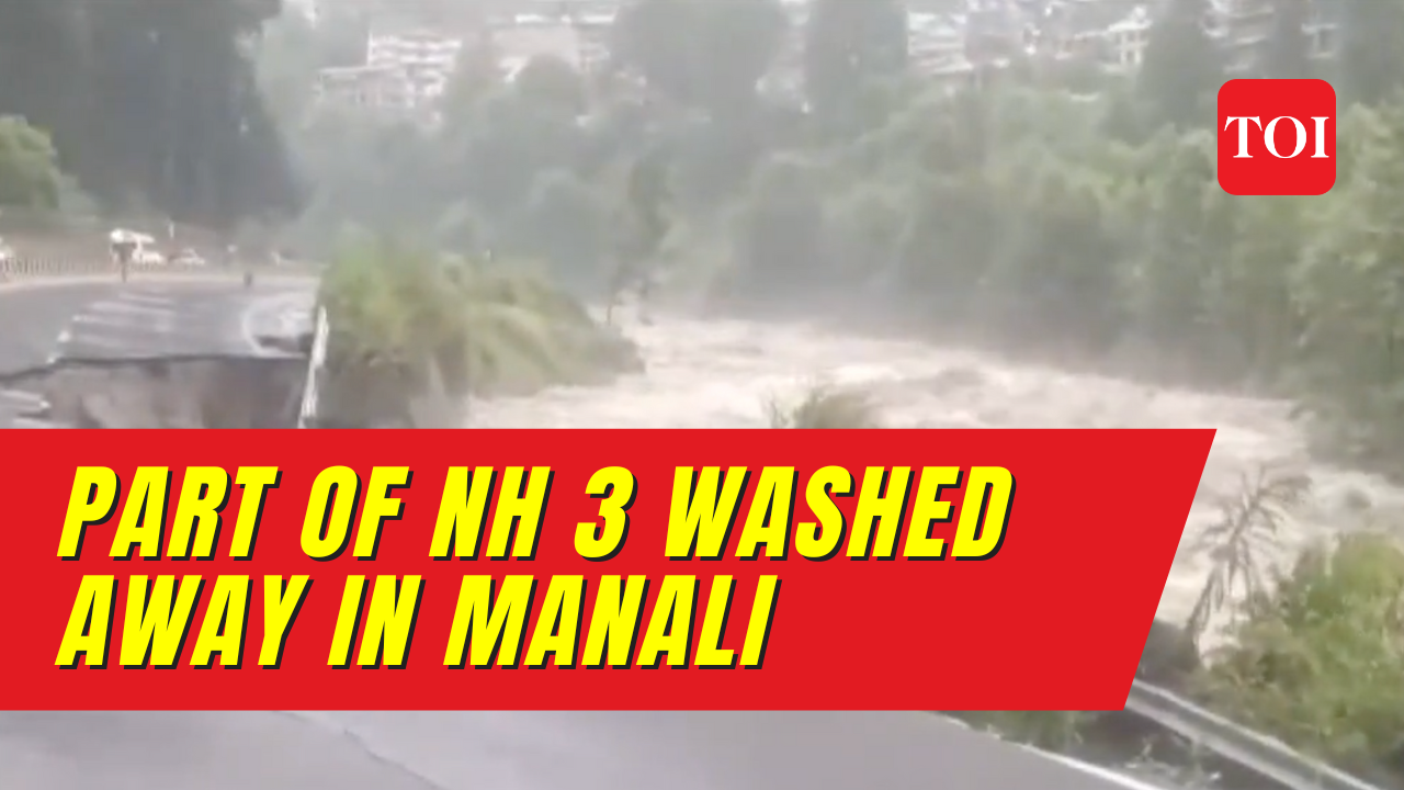 Watch: Portion of National Highway 3 washed away in overflowing Beas ...
