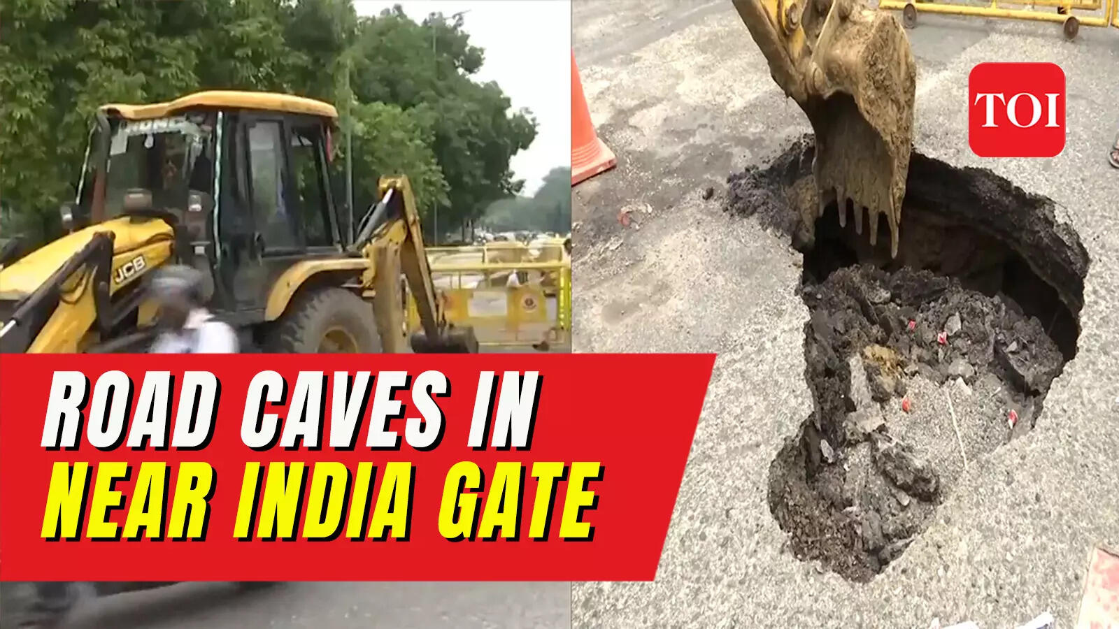Watch: Road caves-in near India Gate after continuous rainfall in Delhi ...