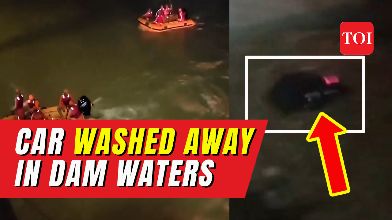 On cam: Car with two people washed away after bridge gets submerged due ...