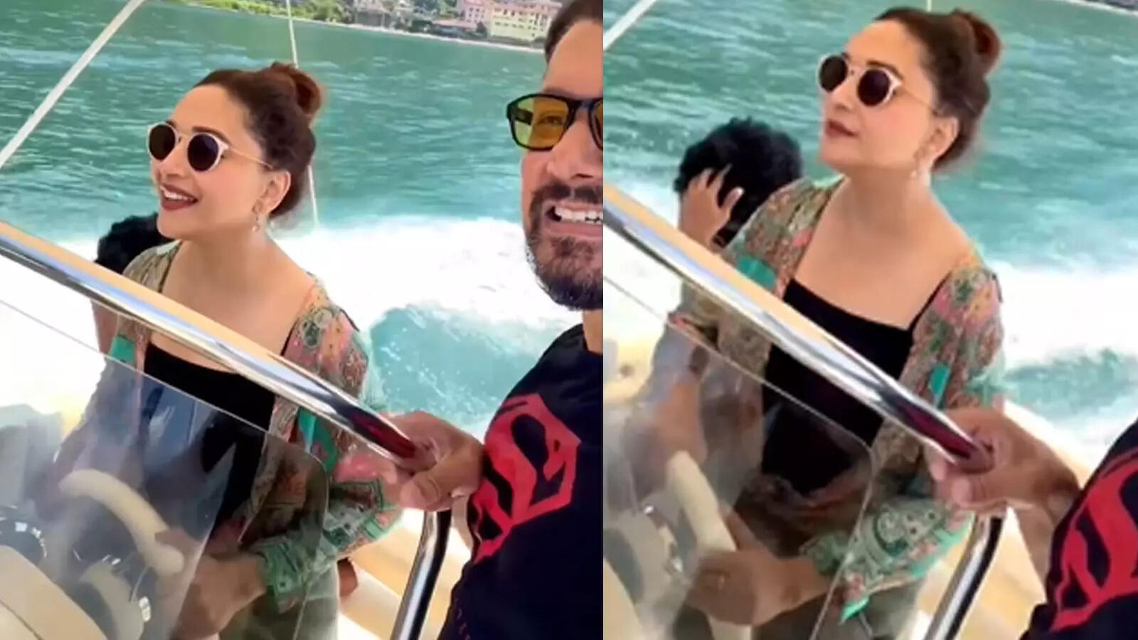 Madhuri Dixit Nene drives a motorboat like a pro; husband DR Nene ...