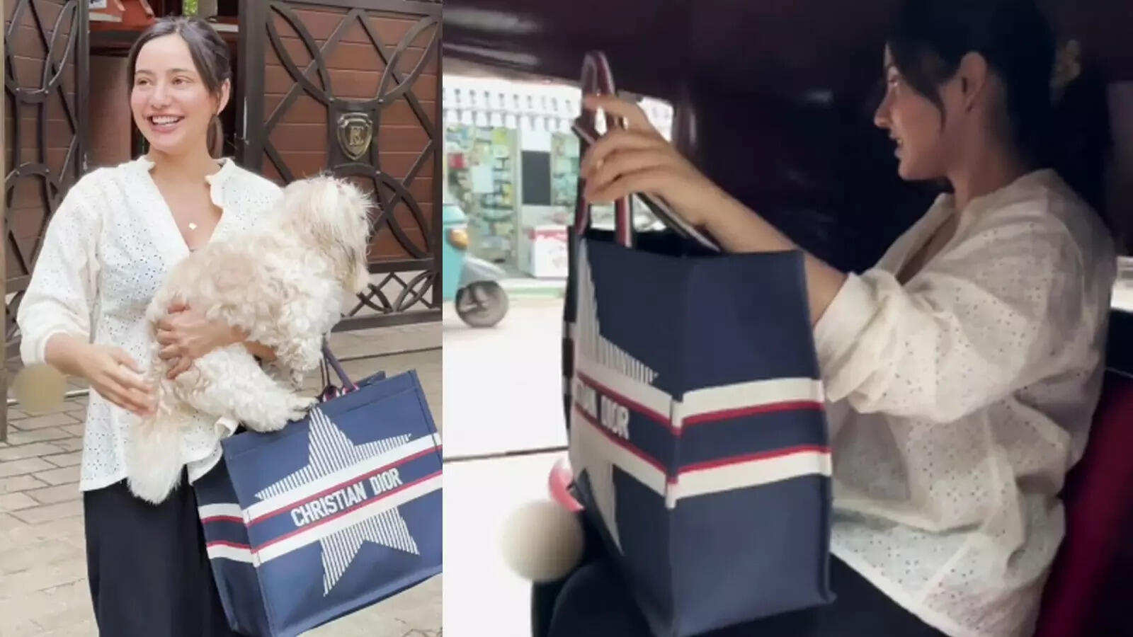 Neha Sharma ditches luxury car, gives her furry friend a rickshaw ride ...