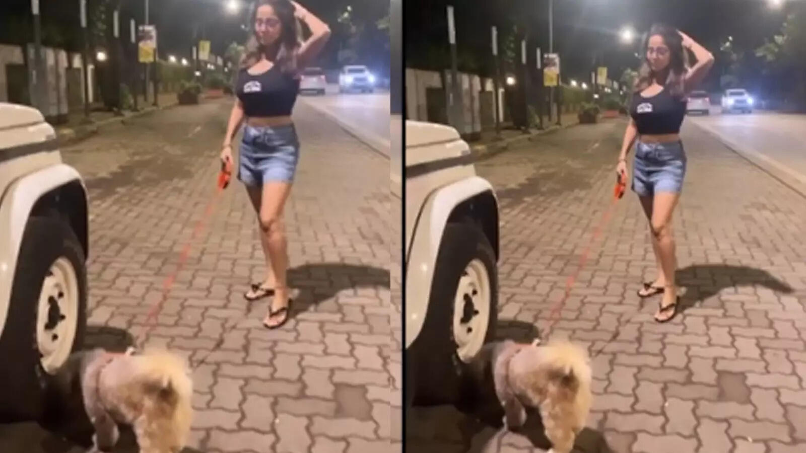 Kate Sharma goes for a stroll with her furry friend