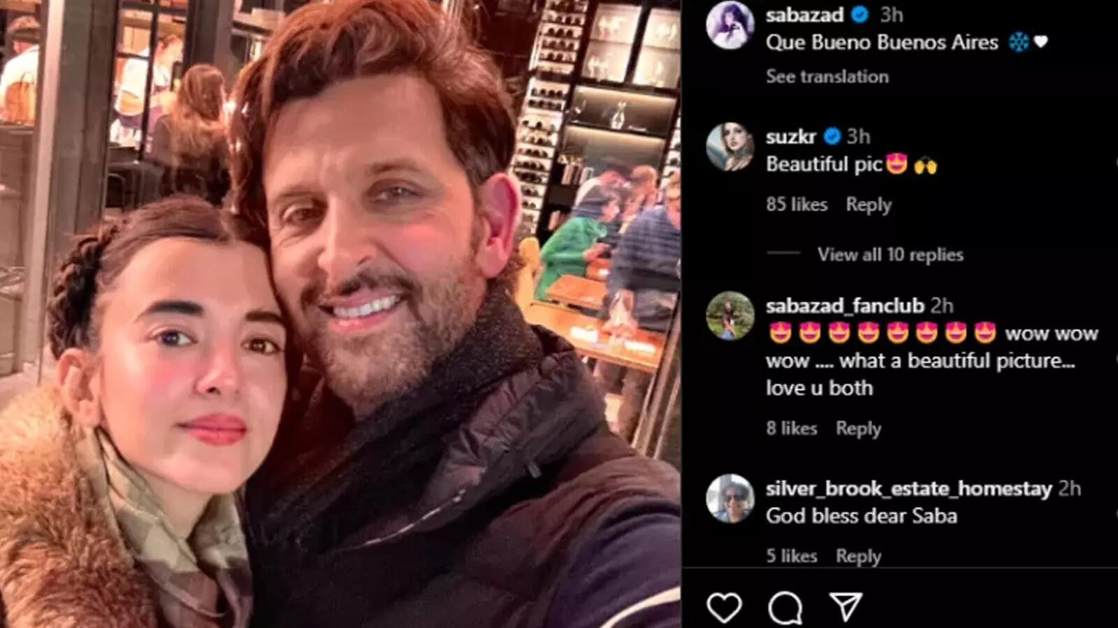 Saba Azad shares love-filled photo with BF Hrithik Roshan, actor's ex ...