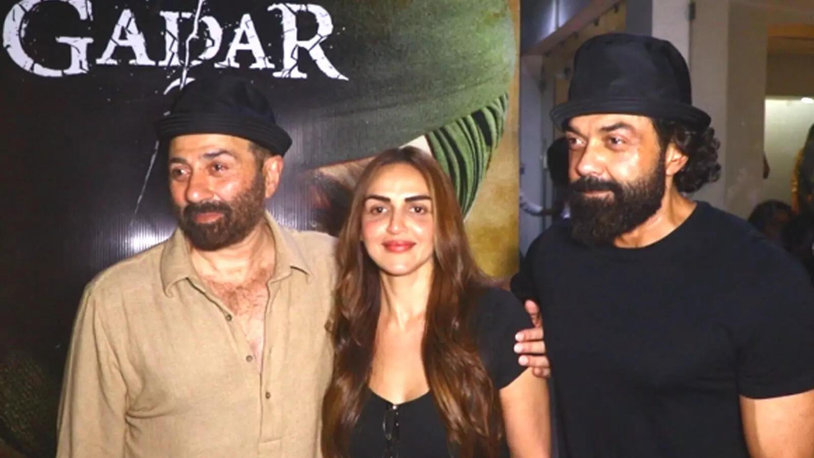 Rare visuals: Sunny Deol, Esha Deol, Ahana Deol and Bobby Deol pose together at 'Gadar 2' screening