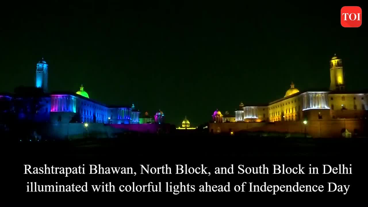 North Block, and South Block in Delhi illuminated with colorful lights ...