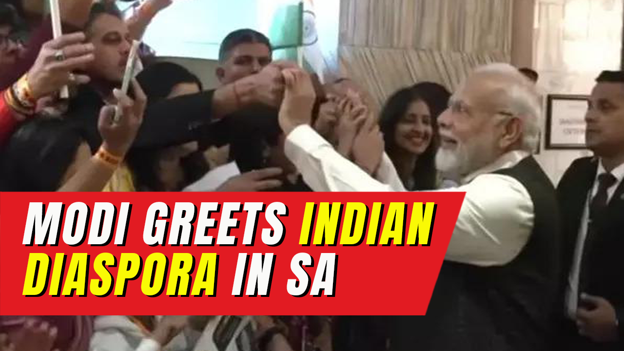 Prime Minister Modi interacts with Indian Diaspora members at a hotel in Johannesburg