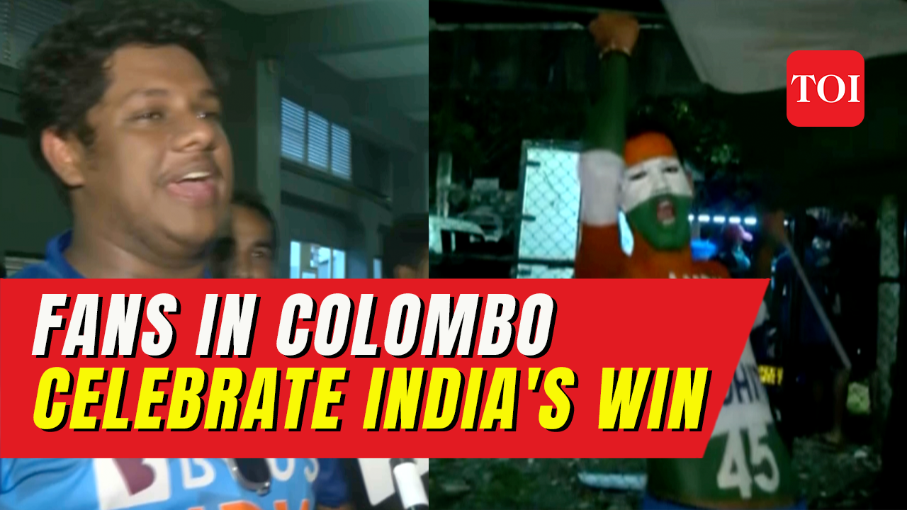 Fans in Colombo celebrate India’s win against Sri Lanka in Asia Cup