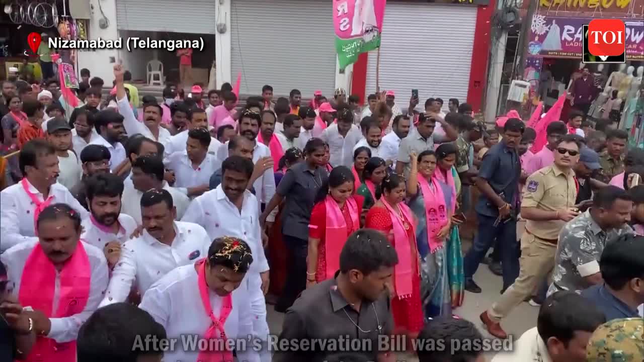 BRS MLC K Kavitha receives grand welcome by party workers in Nizamabad