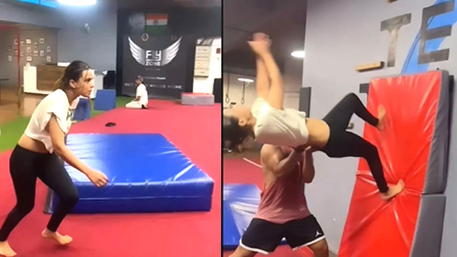 Nia Sharma shares a glimpse of her intense workout session; aces wall flip