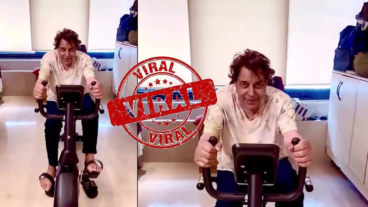 Dharmendra gives fitness goals at the age of 87, works out on a cycle ...