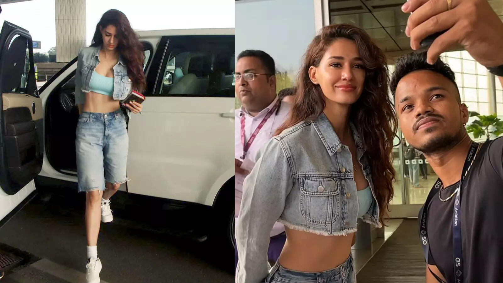Disha Patani flaunts her toned abs in white crop top at Mumbai airport ...