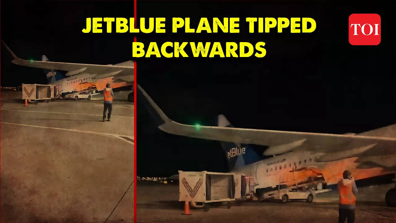Breaking News: JetBlue plane tilted backward after landing due to ...