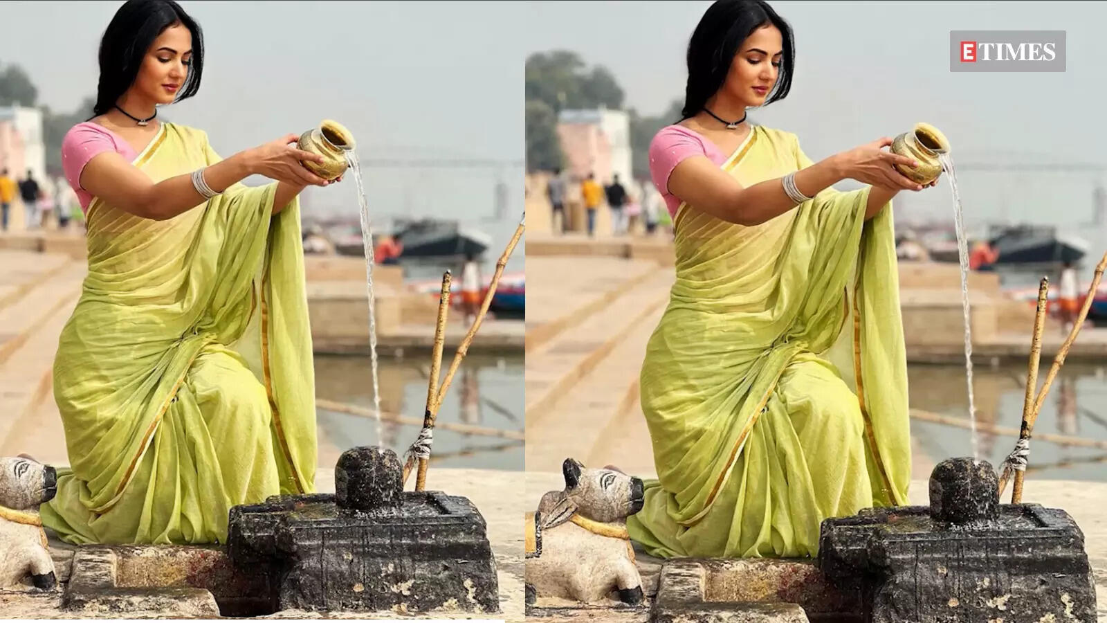 Sonal Chauhan offers prayers to Lord Shiva at Ganga ghat in Varanasi ...
