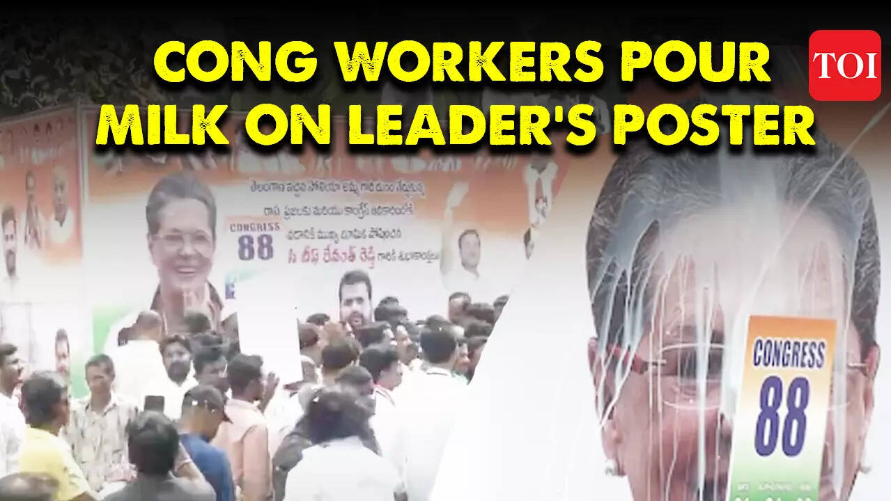 Telangana Results 2023: Congress worker pours milk on posters of Sonia ...