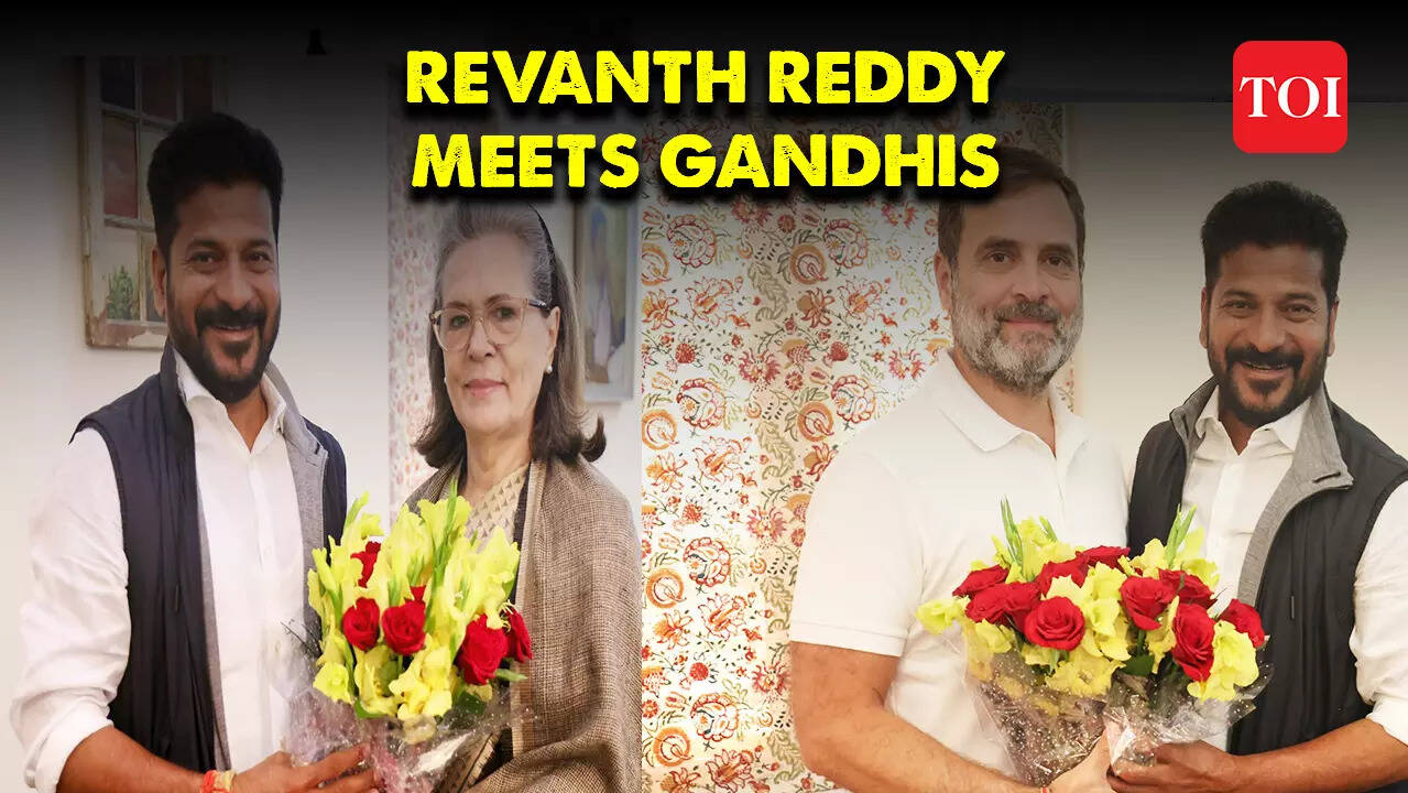 Watch| Telangana CM-designate Revanth Reddy meets Sonia Gandhi, Rahul, Mallikarjun Kharge before ...