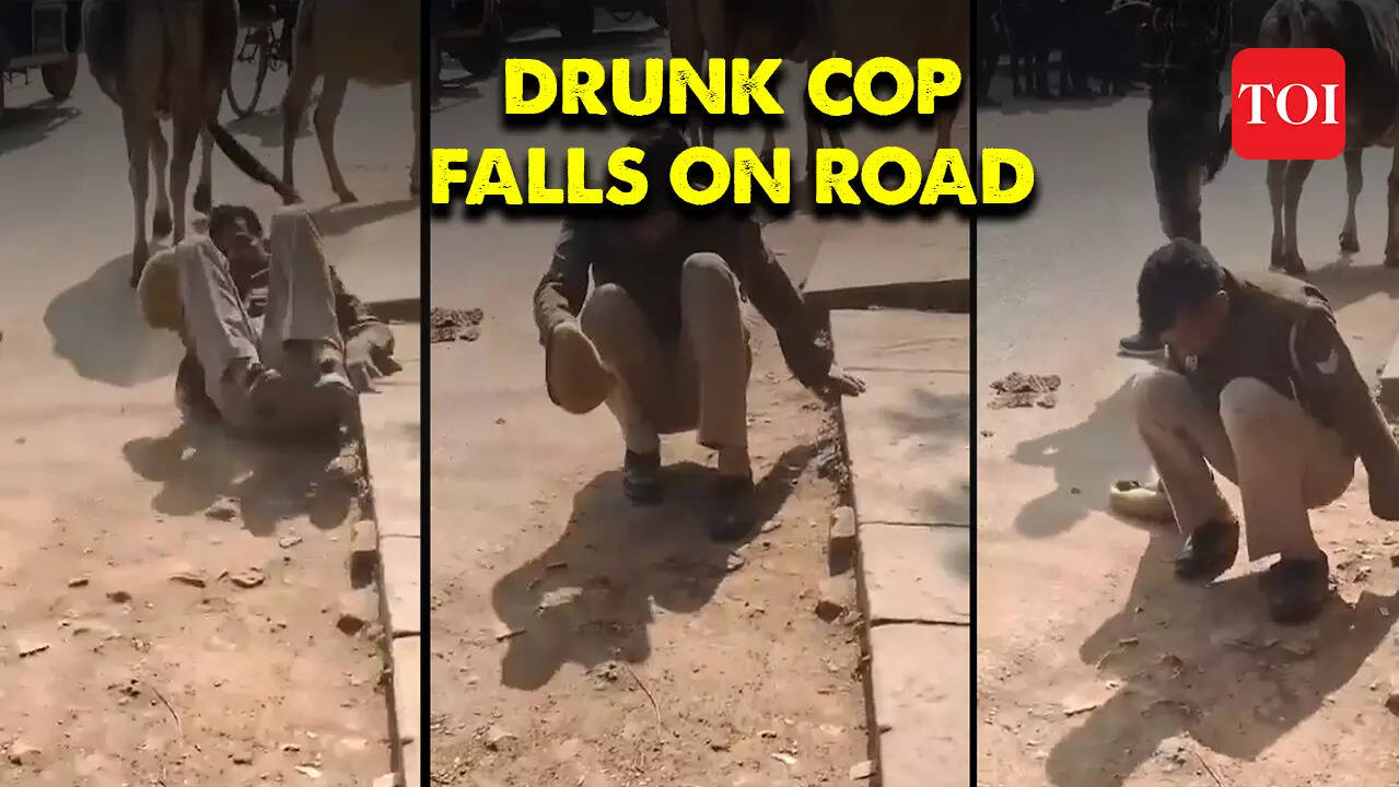 Viral: Drunk cop falls on road in UP's Mirzapur