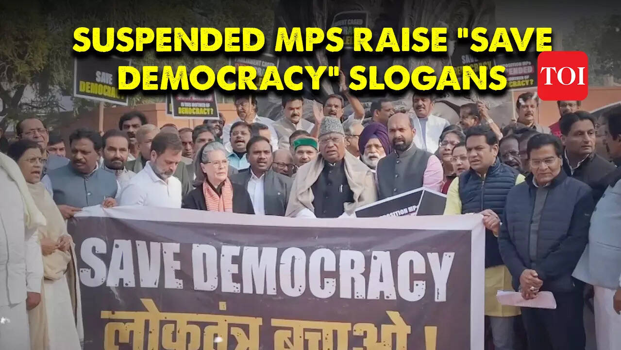 security lapse: Suspended MPs raise “Save Democracy” slogans in front ...