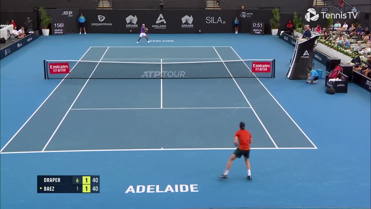 Draper's spectacular cross-court shot against Baez at Adelaide ...