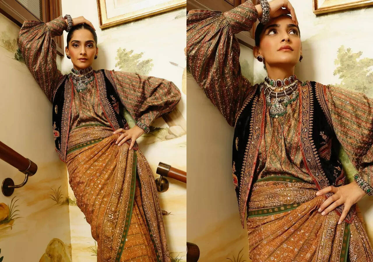 Sonam Kapoor's jamawar silk sari and shirt combination is quite a hit!