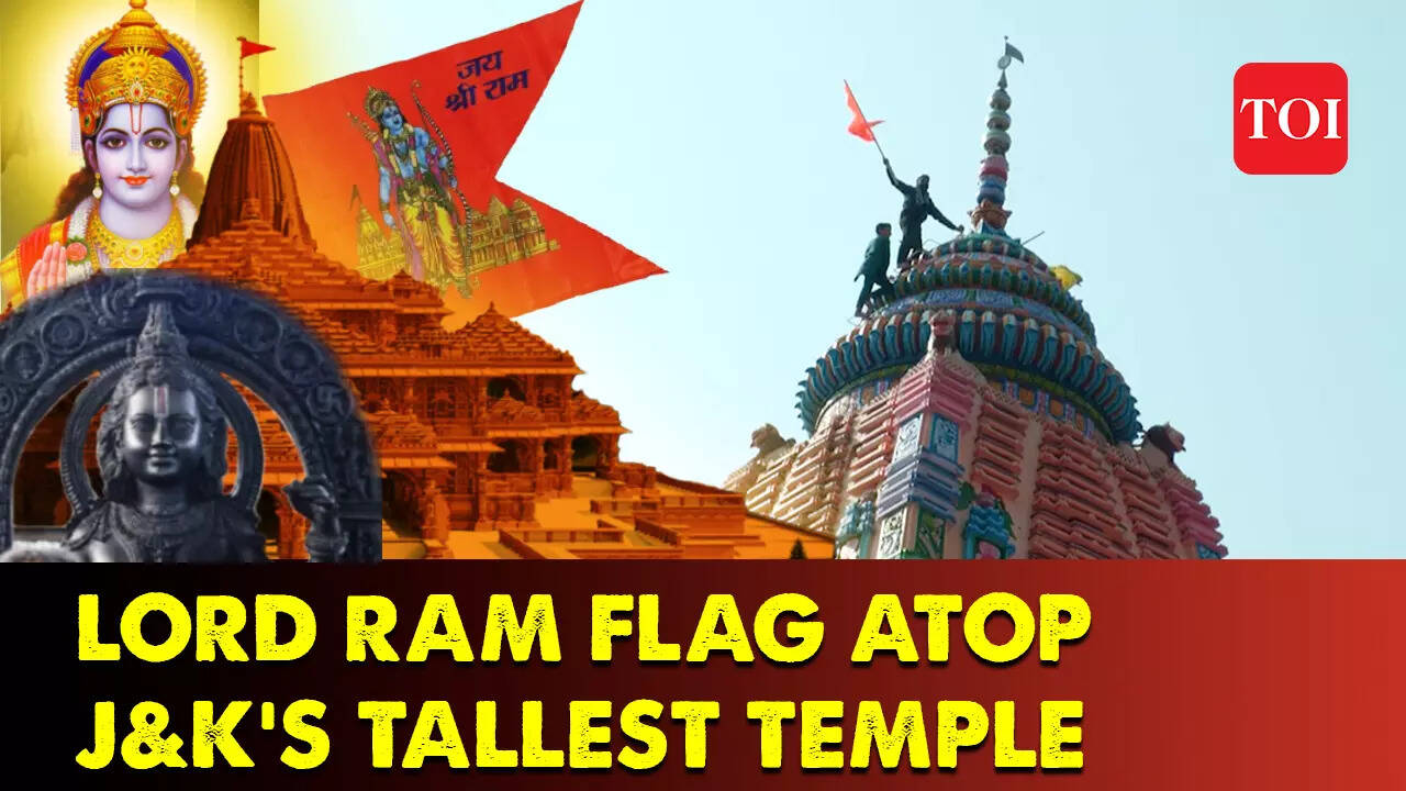 Youth hoist lord Ram flag atop J&K's tallest temple ahead of ...
