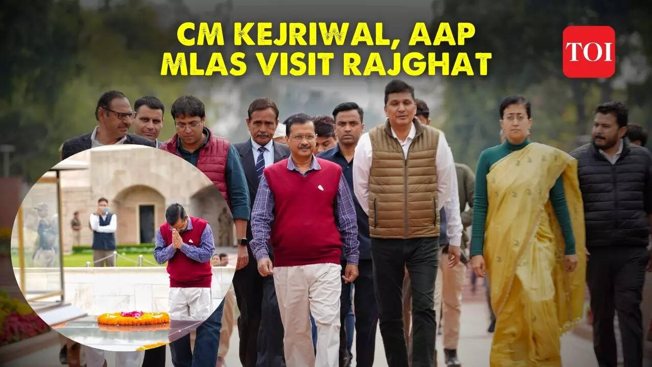 Delhi CM Arvind Kejriwal and other AAP leaders visit Rajghat to mark one year of Manish Sisodia ...