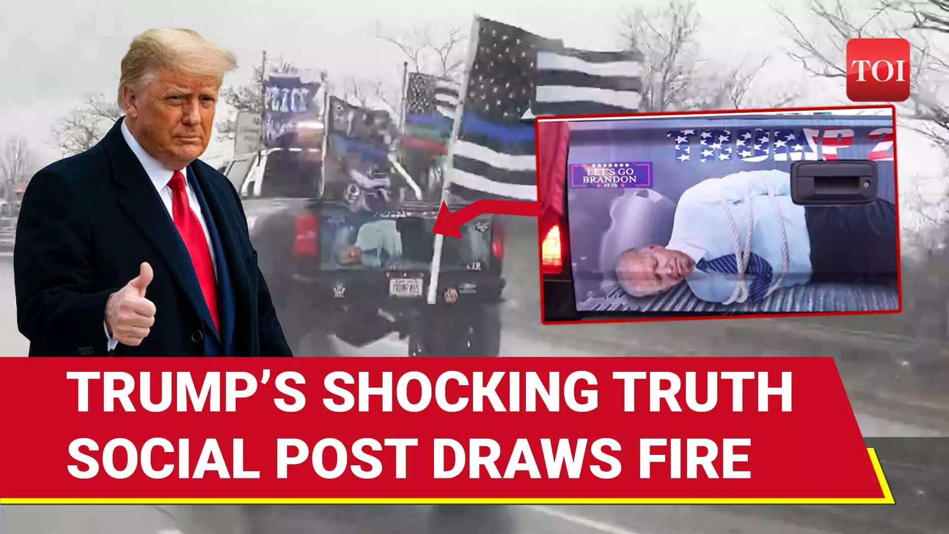 Trump posts controversial video of Biden hogtied in back of pickup truck