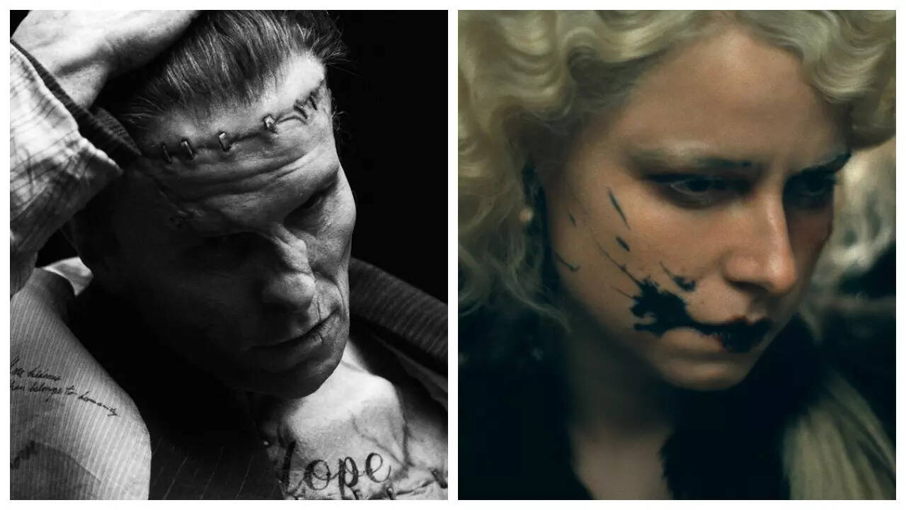 Christian Bale and Jessie Buckley kiss passionately in…