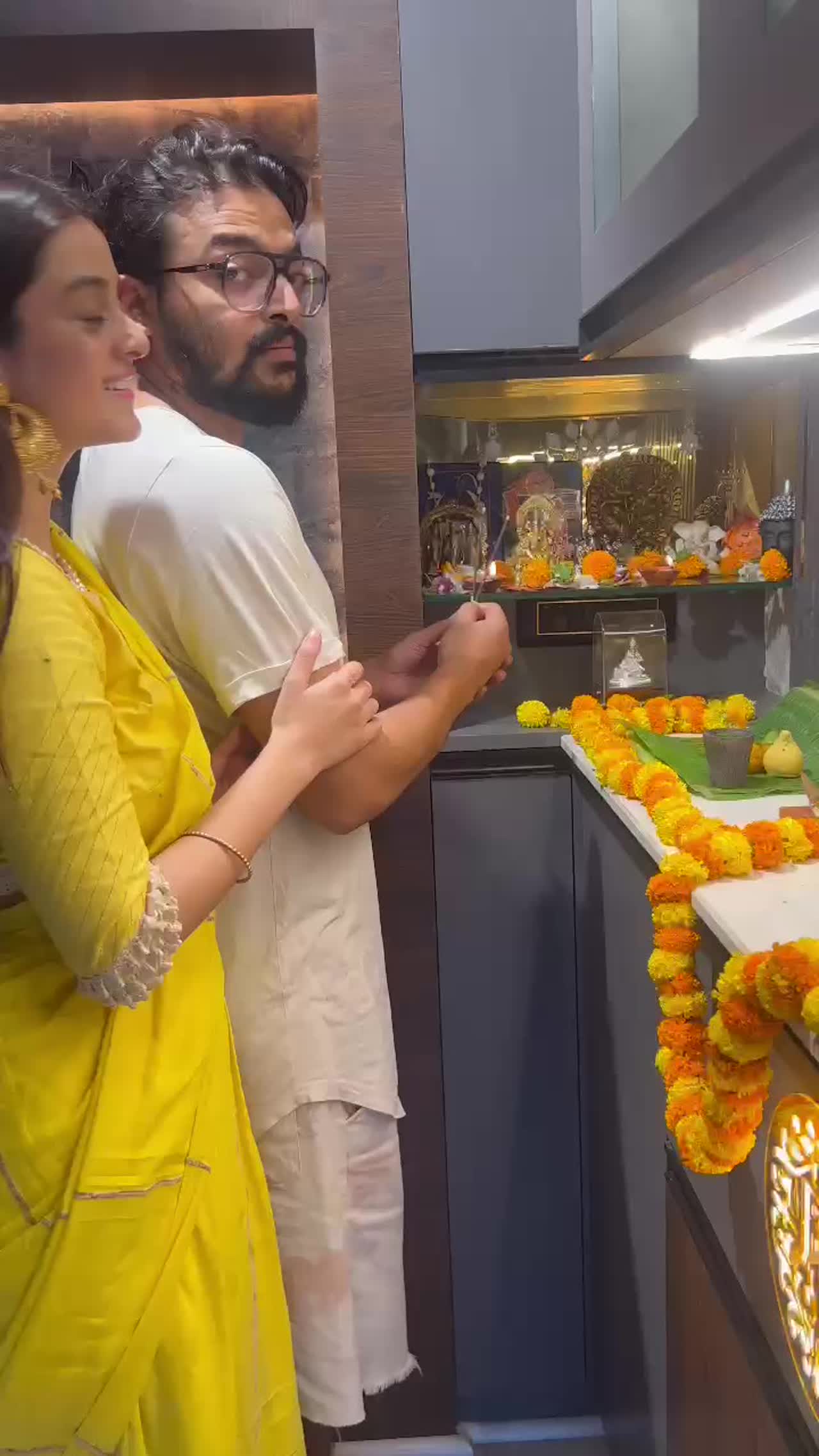 Darshana Banik and Saurav Das perform Ganesh Puja at their residence