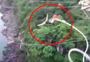 Woman survives terrifying fall after bungee snaps