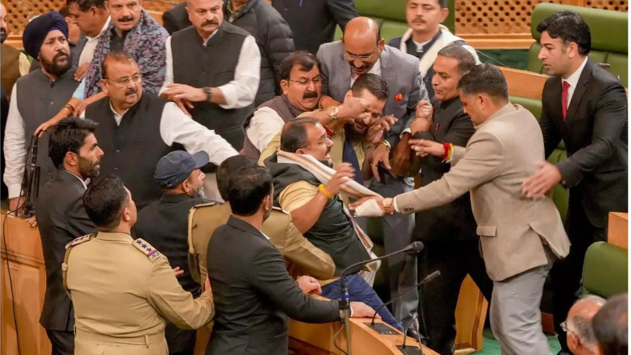 In pics: Brawl breaks out between MLAs over restoration of Article 370 ...
