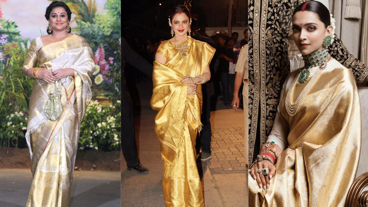Rekha to Vidya Balan: 5 Bollywood-inspired ethereal golden sarees ...