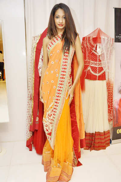 Model showcases a creation during designer Krishna Mehta's collection ...