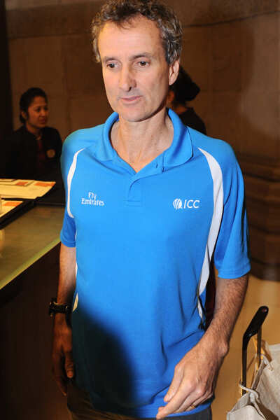 Cricket umpire Billy Bowden arrives at hotel ITC Maurya, New Delhi on ...