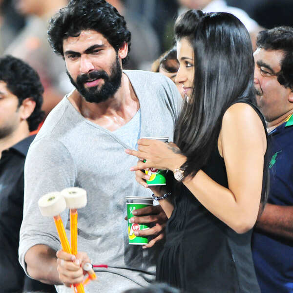 Rana Daggubati and Trisha during the IPL 6 match between Sunrisers ...