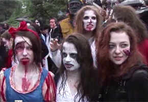 Zombies parade through Prague rain