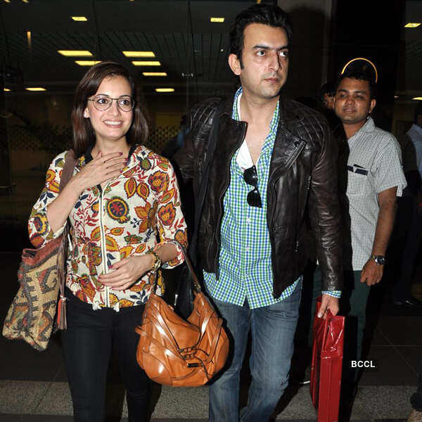 Dia Mirza with beau Sahil Sangha arrive at Mumbai airport from an award ...