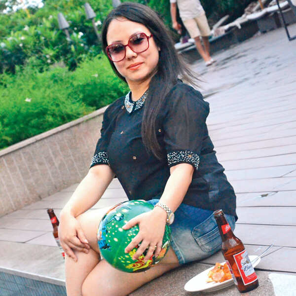 Alvina at a pool party at Pullman Gurgaon Central Park.
