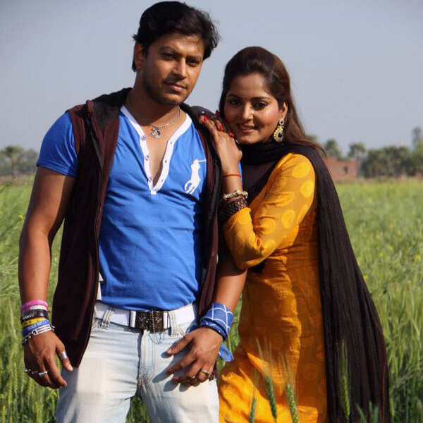 Vishal Tiwari and Anjana Singh in a still from Bhojpuri movie Ladaai.
