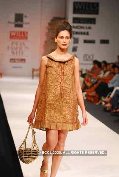 A model showcases a creation of fashion designer Anjana during 'India Fashion Week' in New Delhi ...