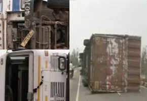 Cyclone Phailin effect: Container trucks overturn on NH8
